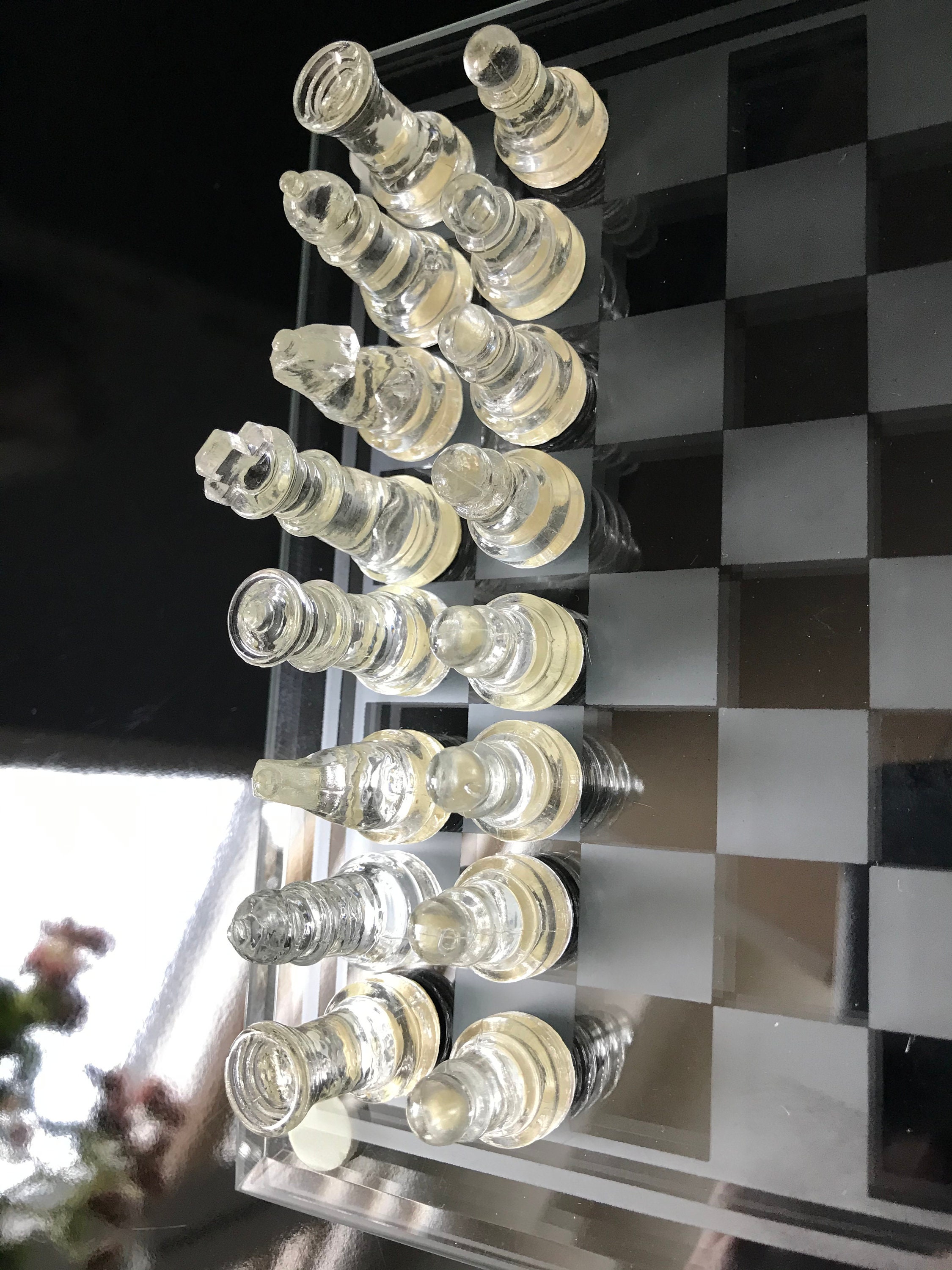 Vintage Small Glass Chess Set -table Game -chess Game -glass Chess ...