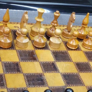 Vintage Medium Chess Set and Backgammon 60s travel Wood Chess chess Set ...