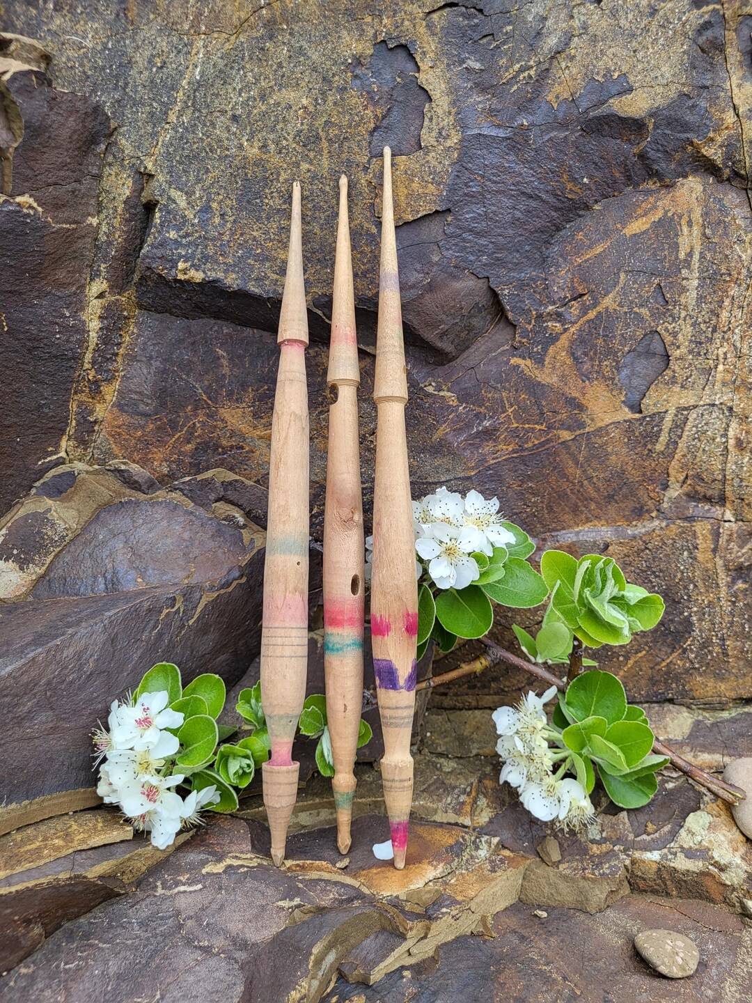 Vintage Wooden Spindles -set of 3 Old Wooden Spindles -wool Spinning ...