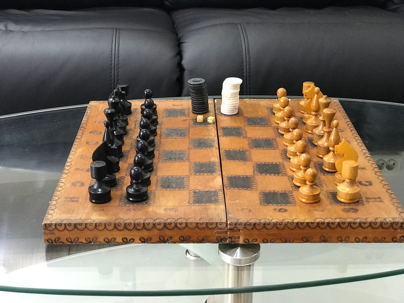 Vintage Medium Chess Set and Backgammon 60s travel Wood Chess - Etsy