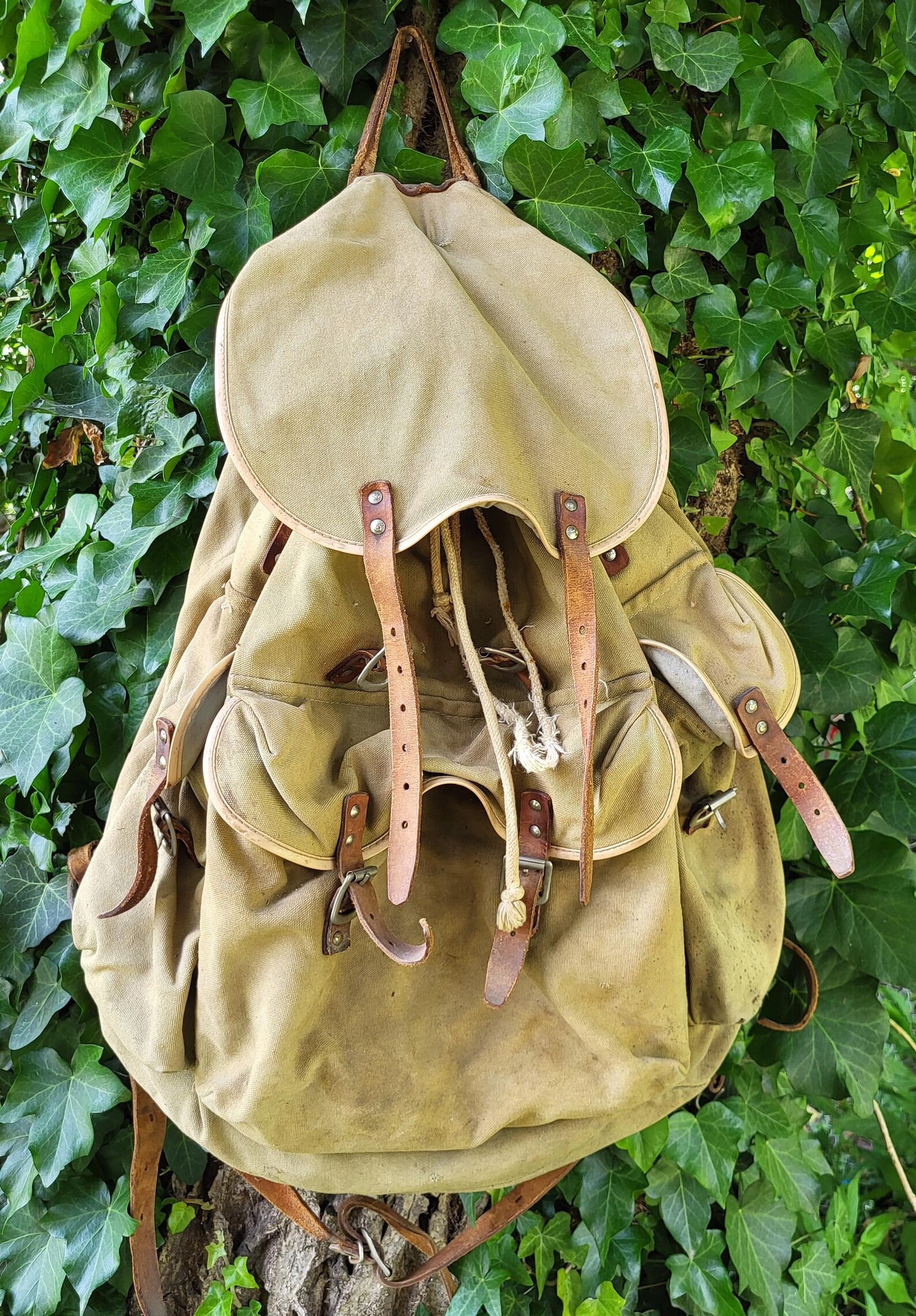 Vintage Backpack-hiking Bag-backpack Leather Straps-backpack From ...