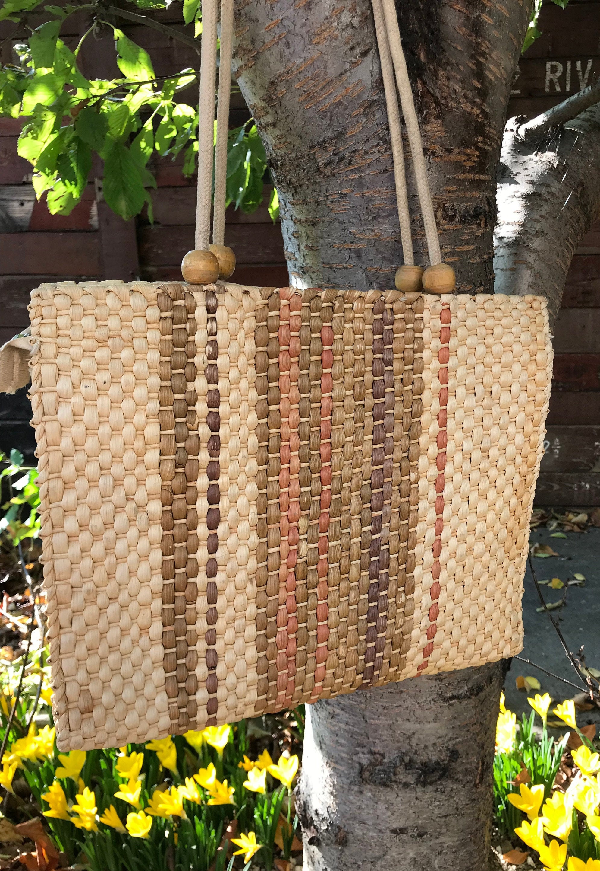 Vintage Corn Husk Straw Bag straw Basket vintage Woven Handbag With ...