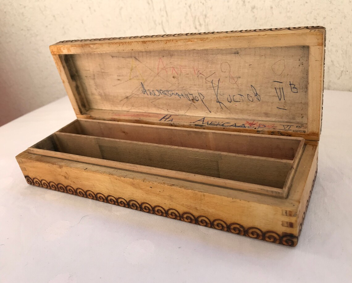Vintage pencils box wooden box trinket box keepsake box | Etsy