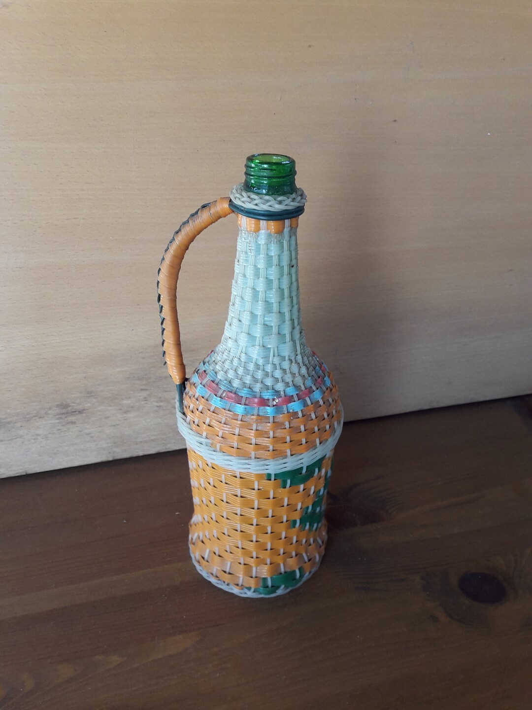 Vintage Knitted Demijohn With Cork Plug- Rustic Decorative Wine Bottle ...