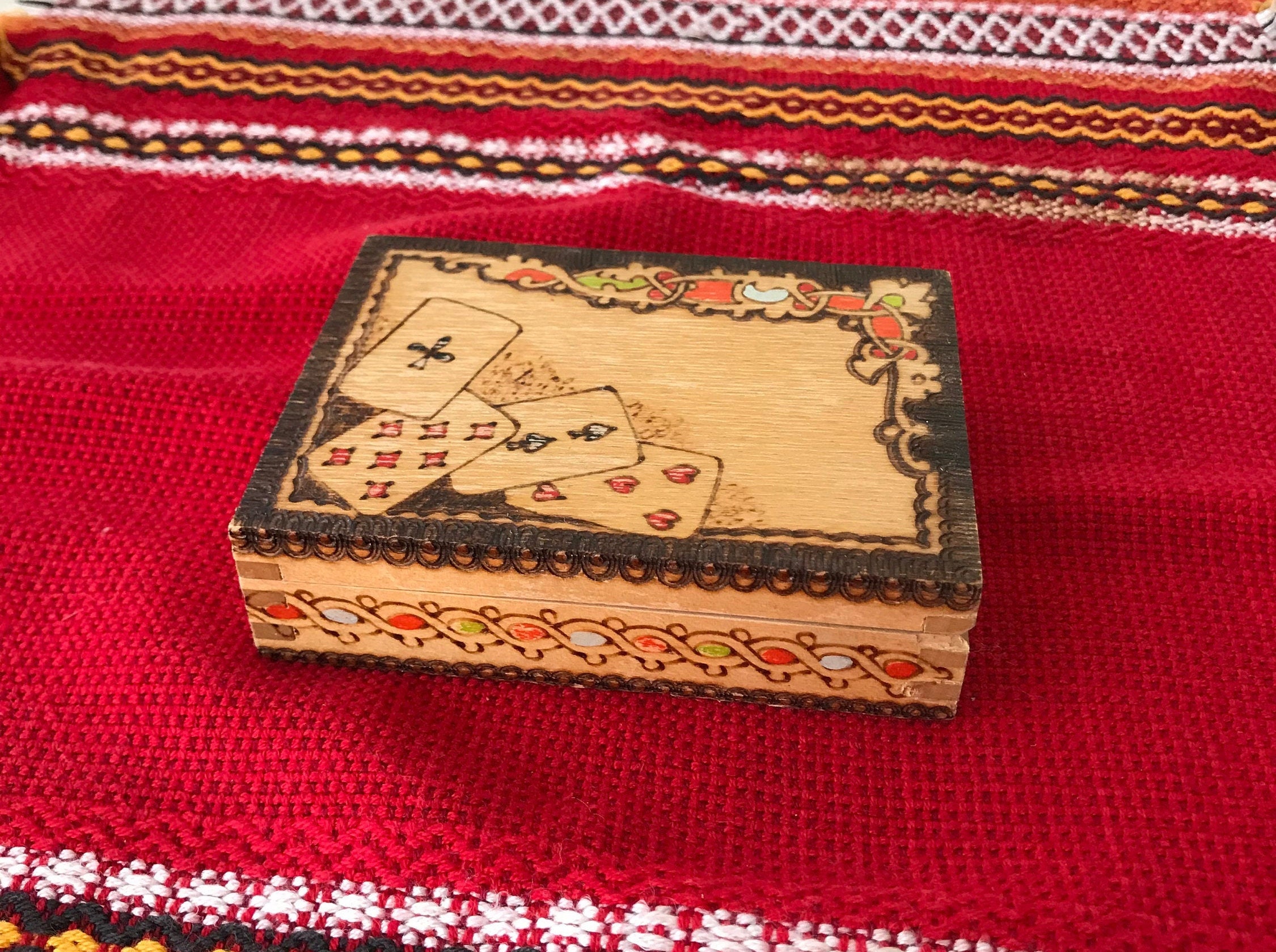 Vintage Card Box -wooden Card Box -card Box Holder -memory Box -jewelry ...