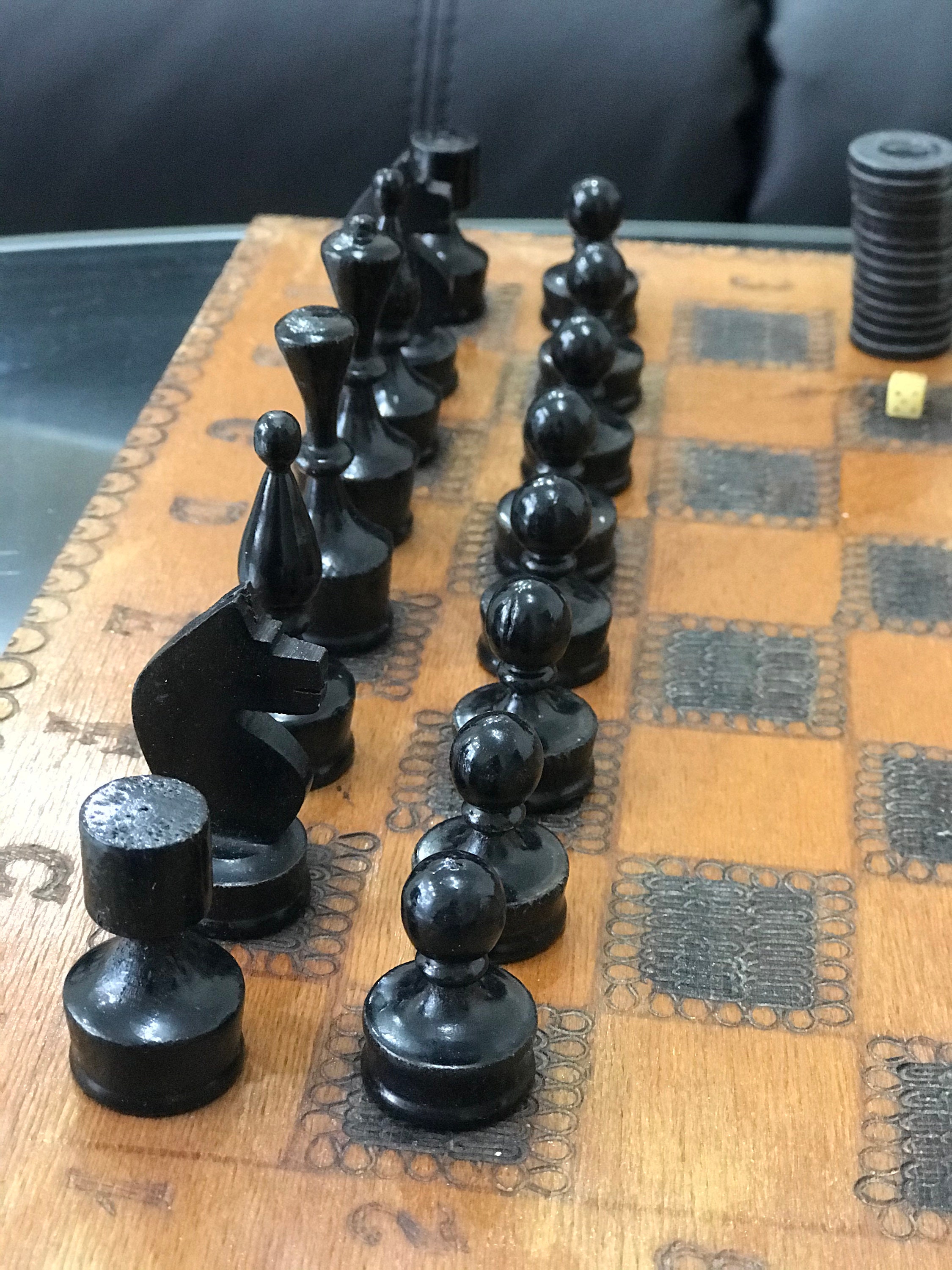 Vintage Medium Chess Set and Backgammon 60s travel Wood Chess - Etsy