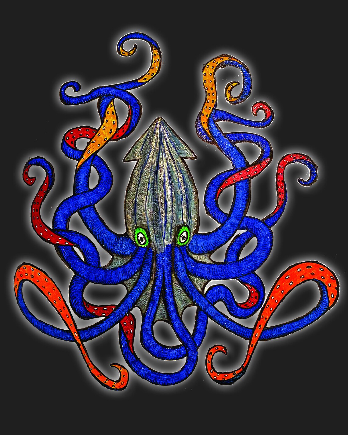 Giant Squid: Hand-colored Art Work Designed for Home Decor - Etsy UK
