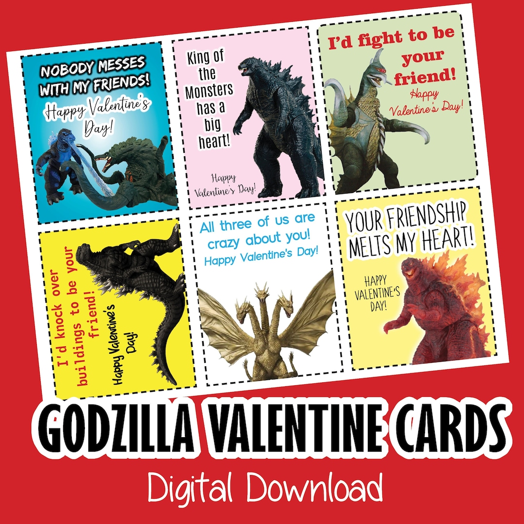 Godzilla Valentines/digital Download/printable - Etsy