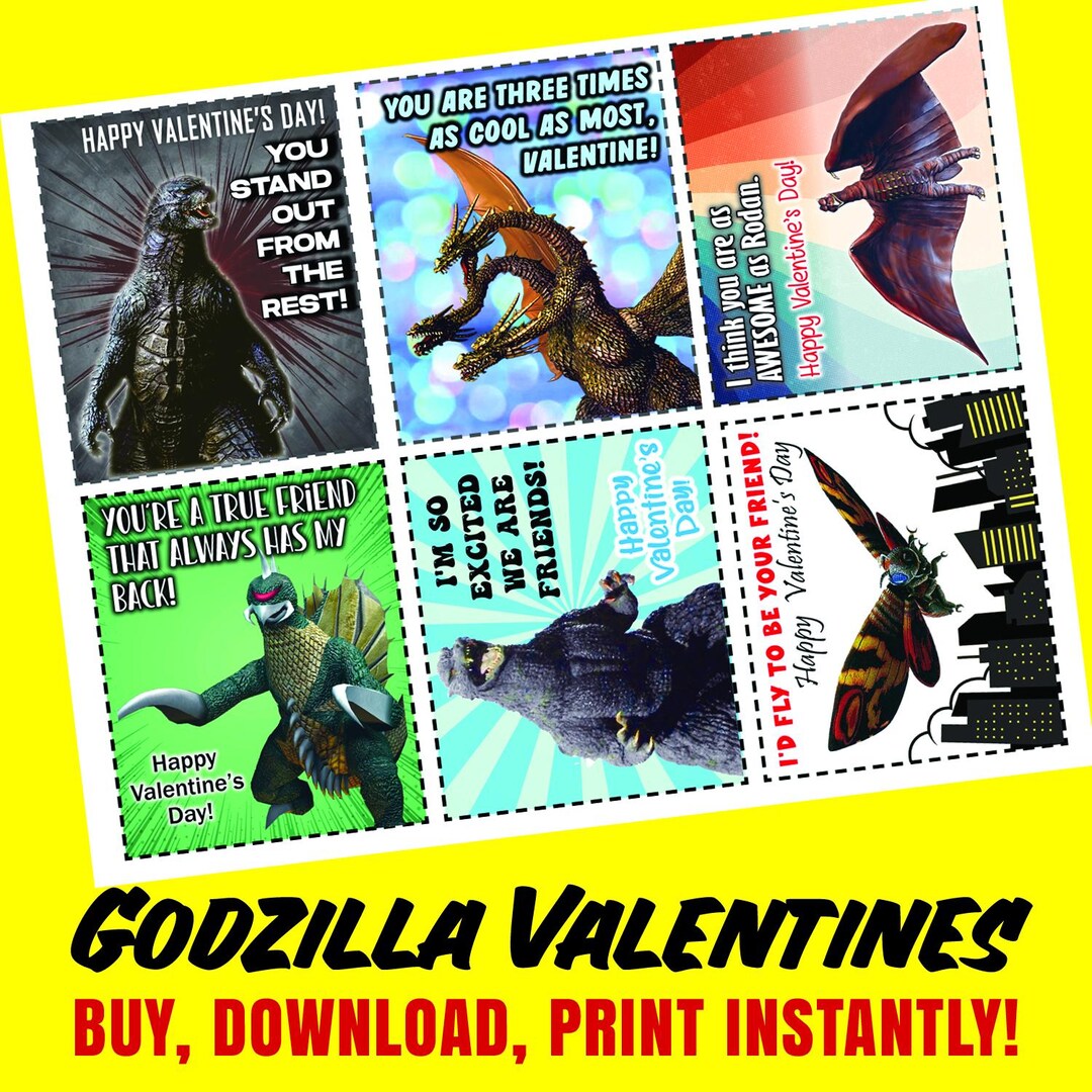 GODZILLA VALENTINE Cards/digital Download/printable - Etsy