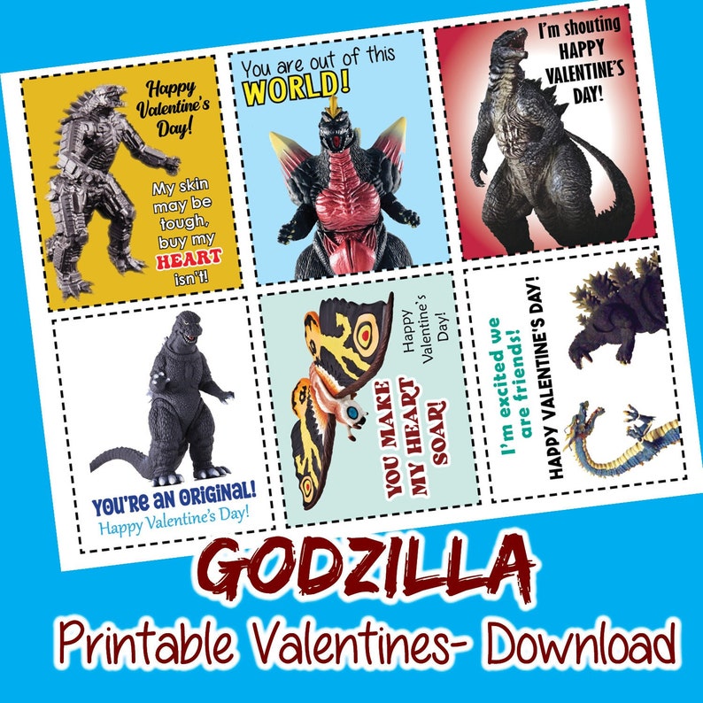 Godzilla Valentines/digital Download/printable - Etsy