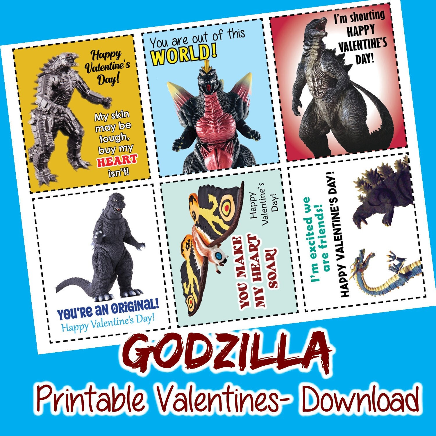 Godzilla Valentines/digital Download/printable - Etsy