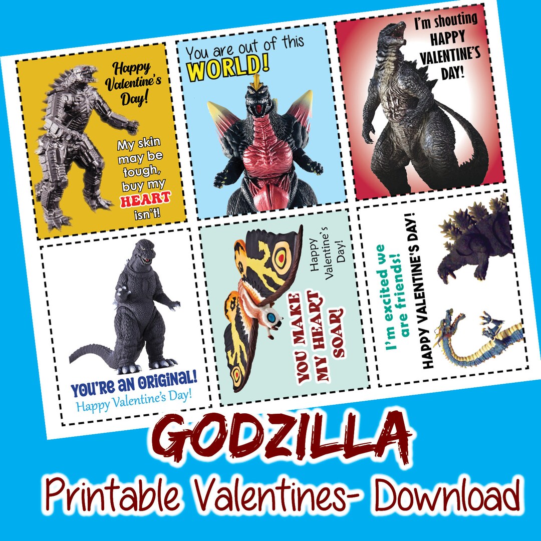 Godzilla Valentinesdigital Downloadprintable Etsy