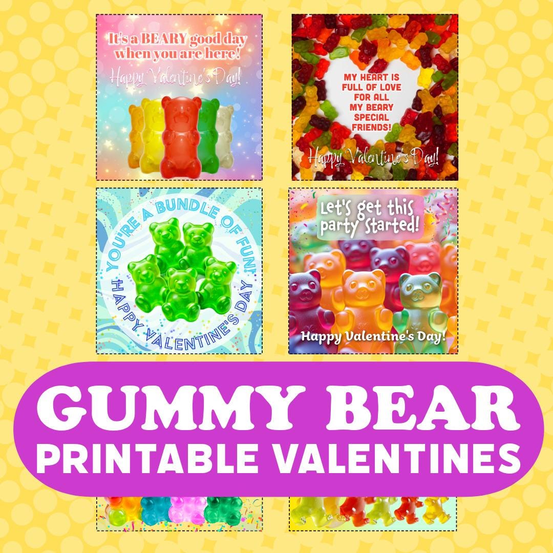 Gummy Bears Printable Valentine Cards/instant Download/valentine Treat ...