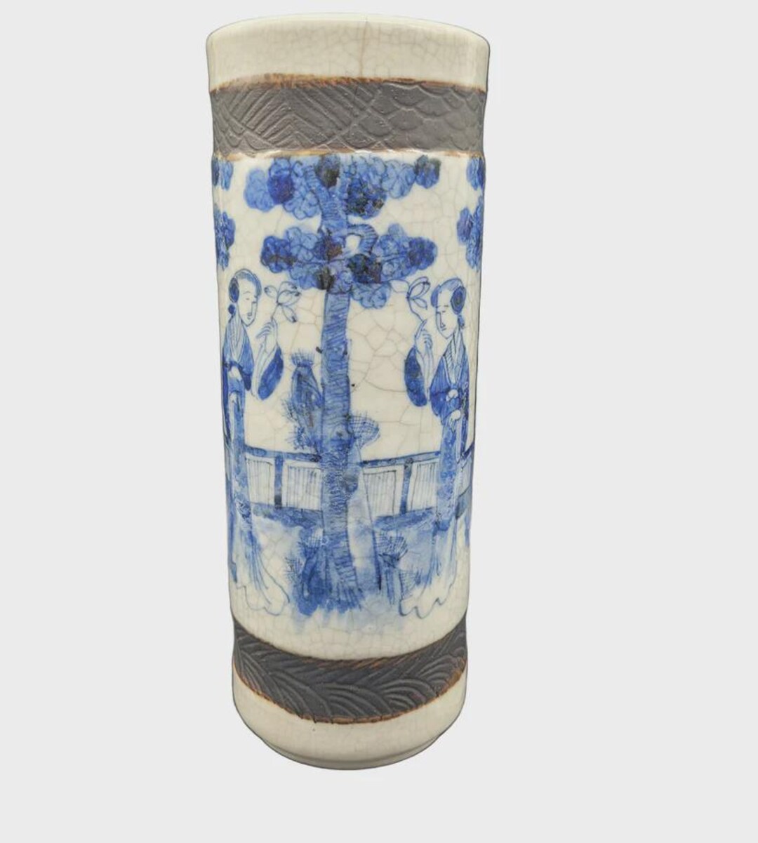 Chinese Nanking Blue & White Crackle Glaze Brush Pot / Vase – Late 19th ...