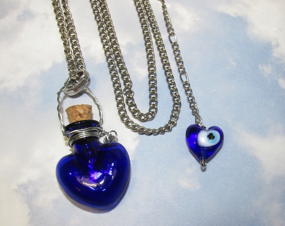 Cobalt Blue Glass ღஐღ Heart Shaped Perfume Bottle Silver | Etsy