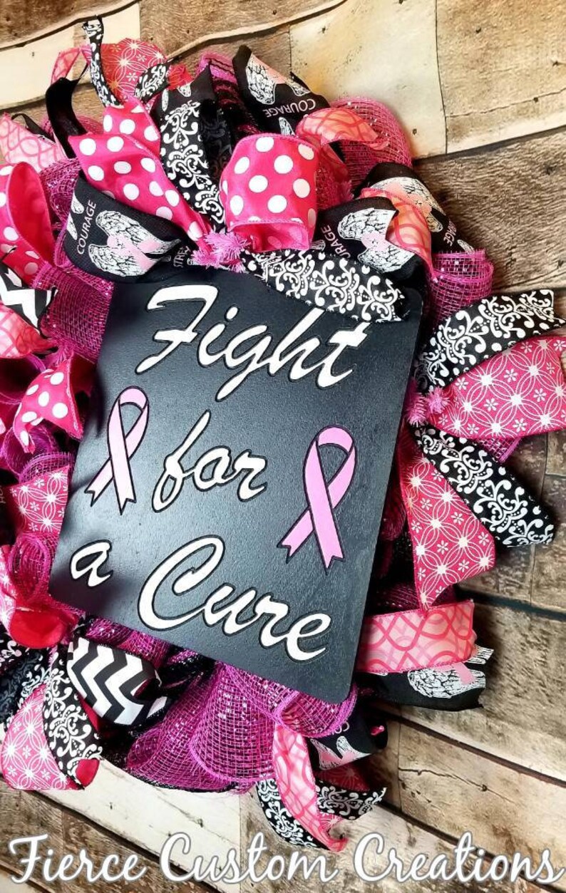 Breast Cancer Awareness Wreath Fight for a Cure Wreath Pink | Etsy