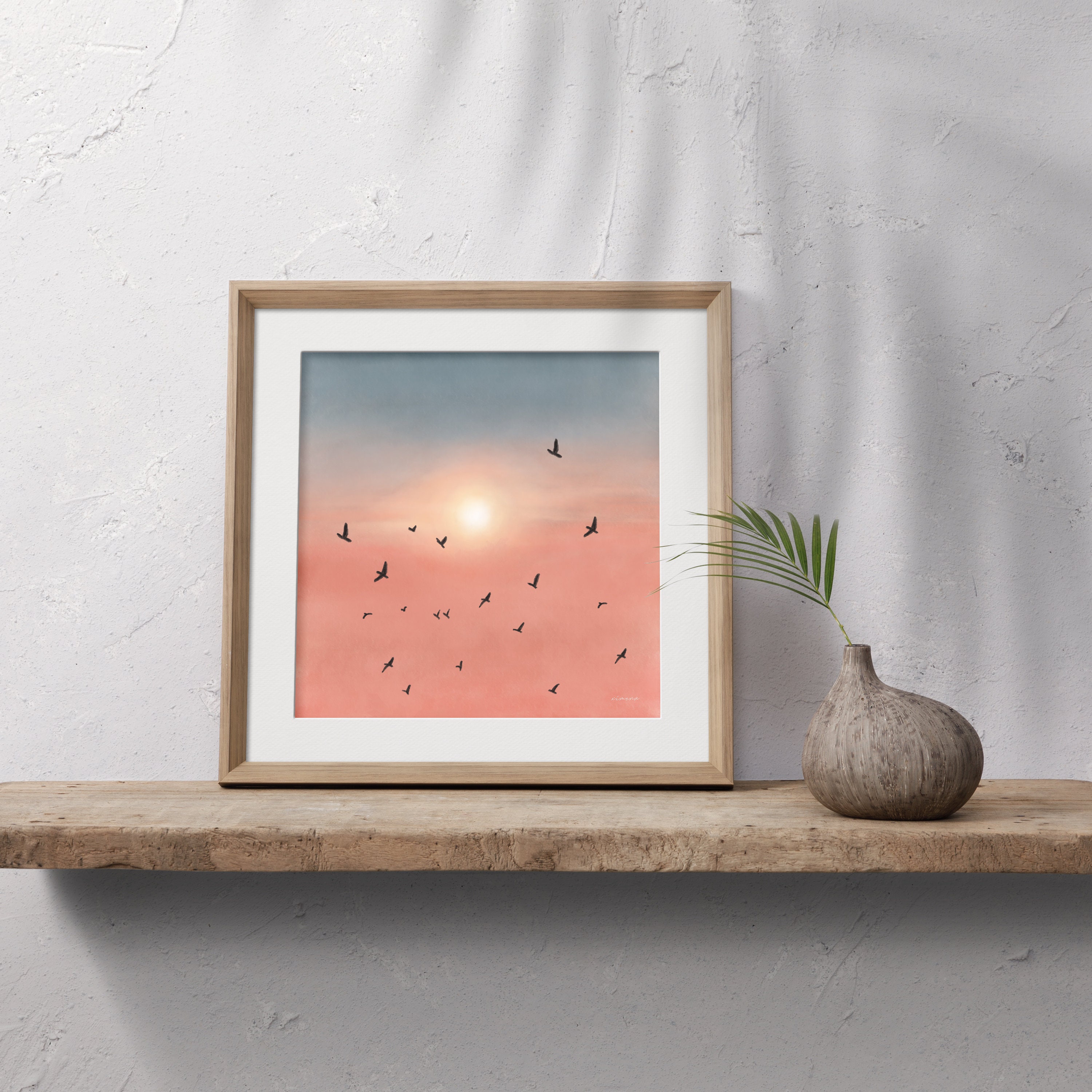 Sunrise Wall Art, Bird Wall Art, Pink Sunrise Art Print, Sunrise ...