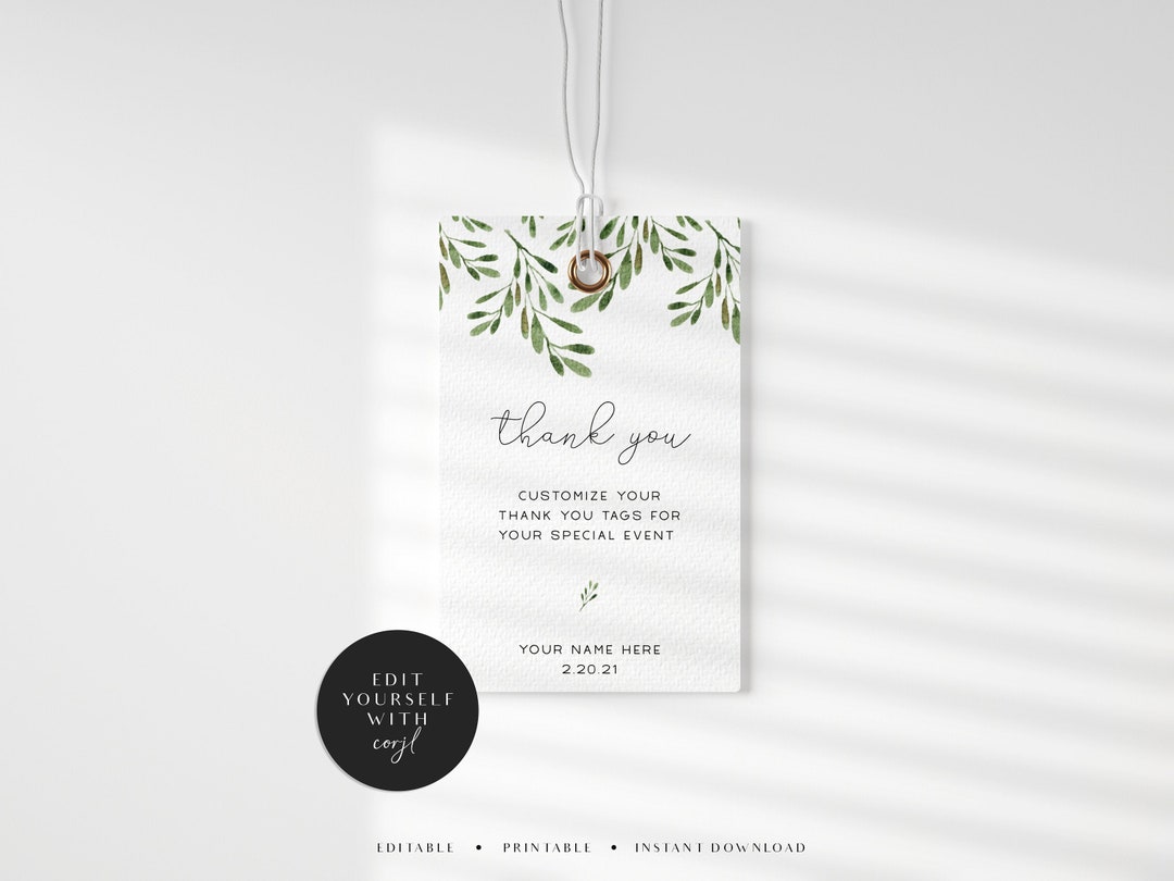 Editable Thank You Tag Template, Shower, Wedding, Birthday Thank You ...