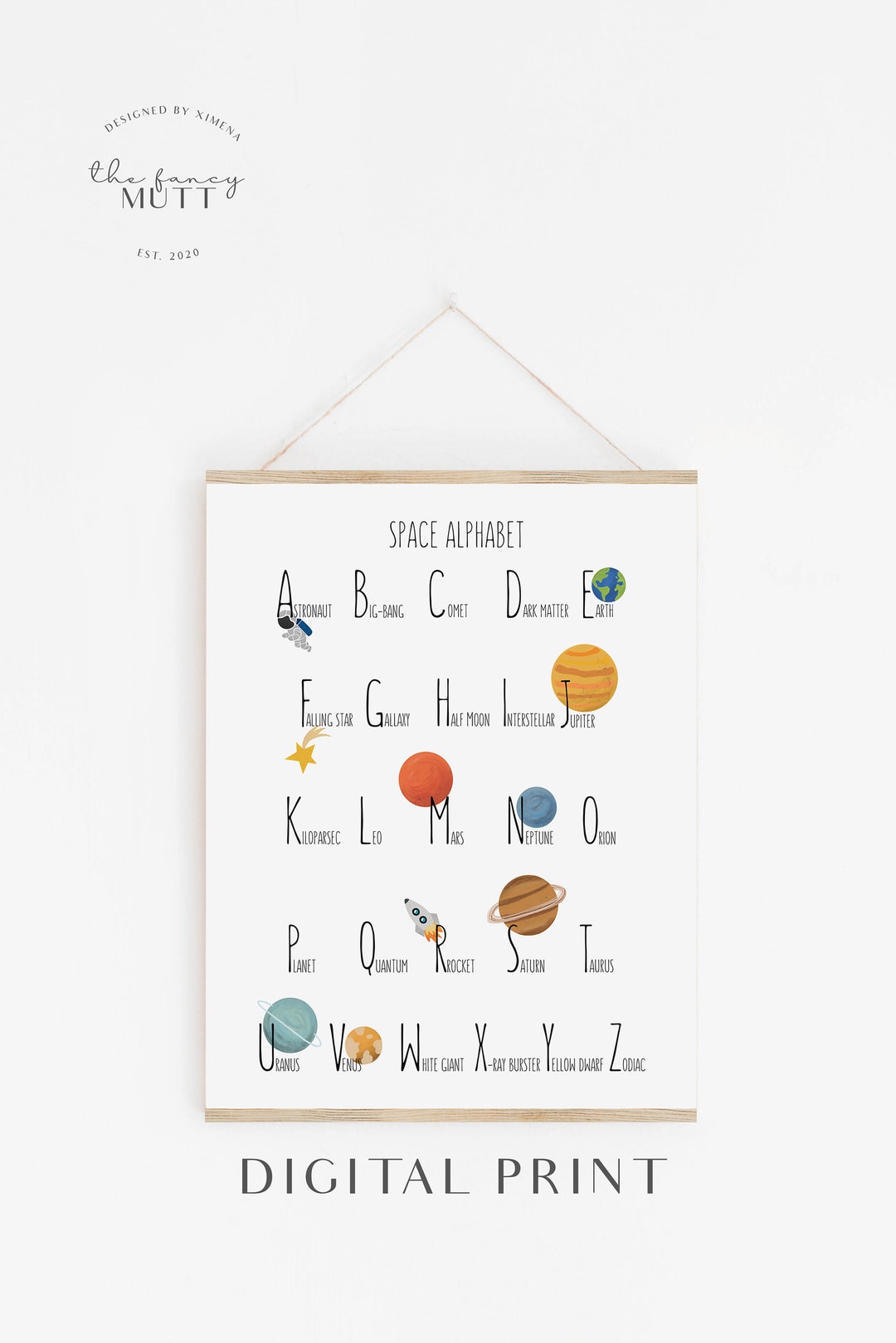 Space Alphabet Wall Art, Alphabet Print, Space Art Print, Boys Room ...