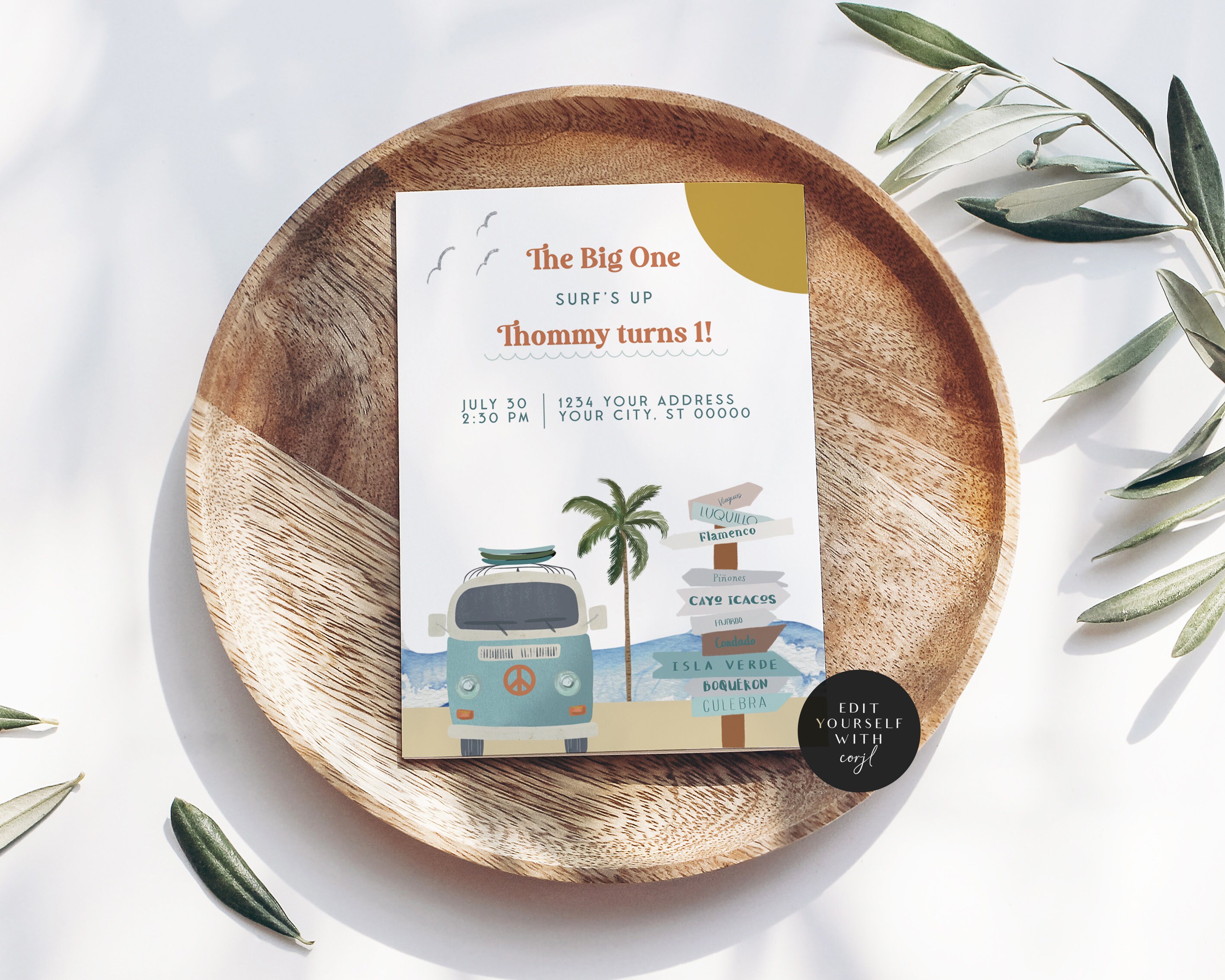 The Big One Party Favor Printable, Surf Birthday Party Decor, Beach ...