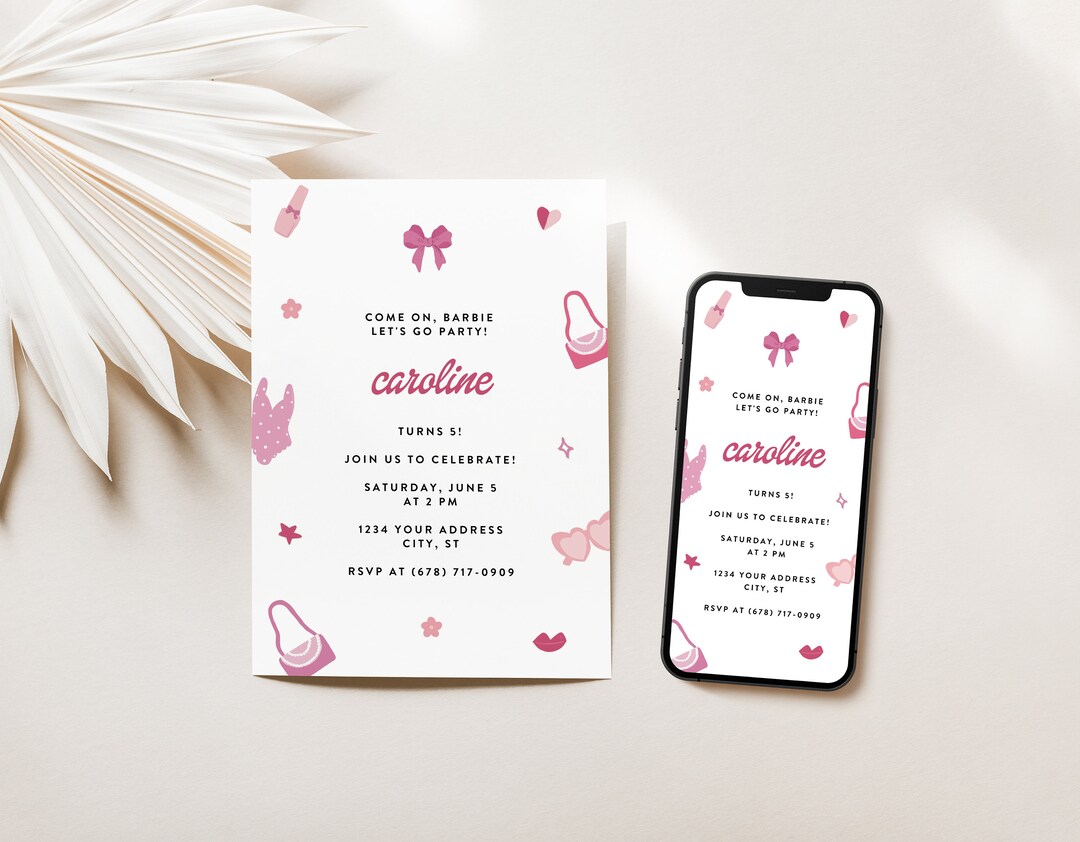 Pink Doll Birthday Party Invitation Template, Editable Pink Invite ...