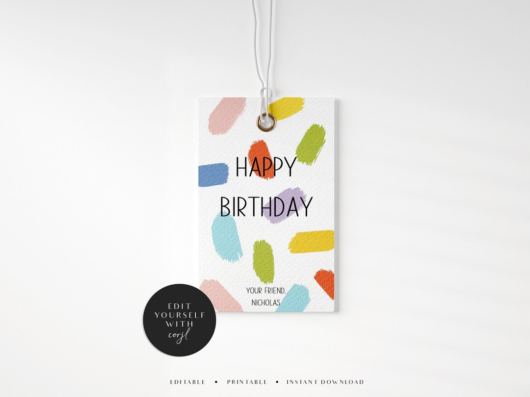 Editable Happy Birthday Tag, Gift Tag, Personalized Printable Tag ...