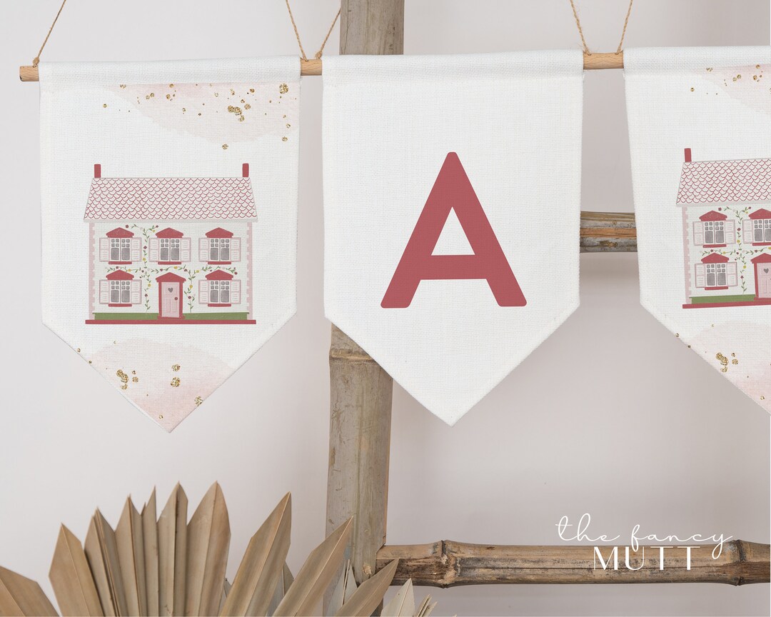 Pink Dollhouse Flag Garland Template, Flag Banner, Bunting for Girl ...