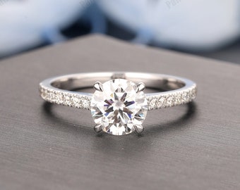 14k Rose Gold Pointed Prongs Moissanite Ring, Round Cut 7mm Simulated ...