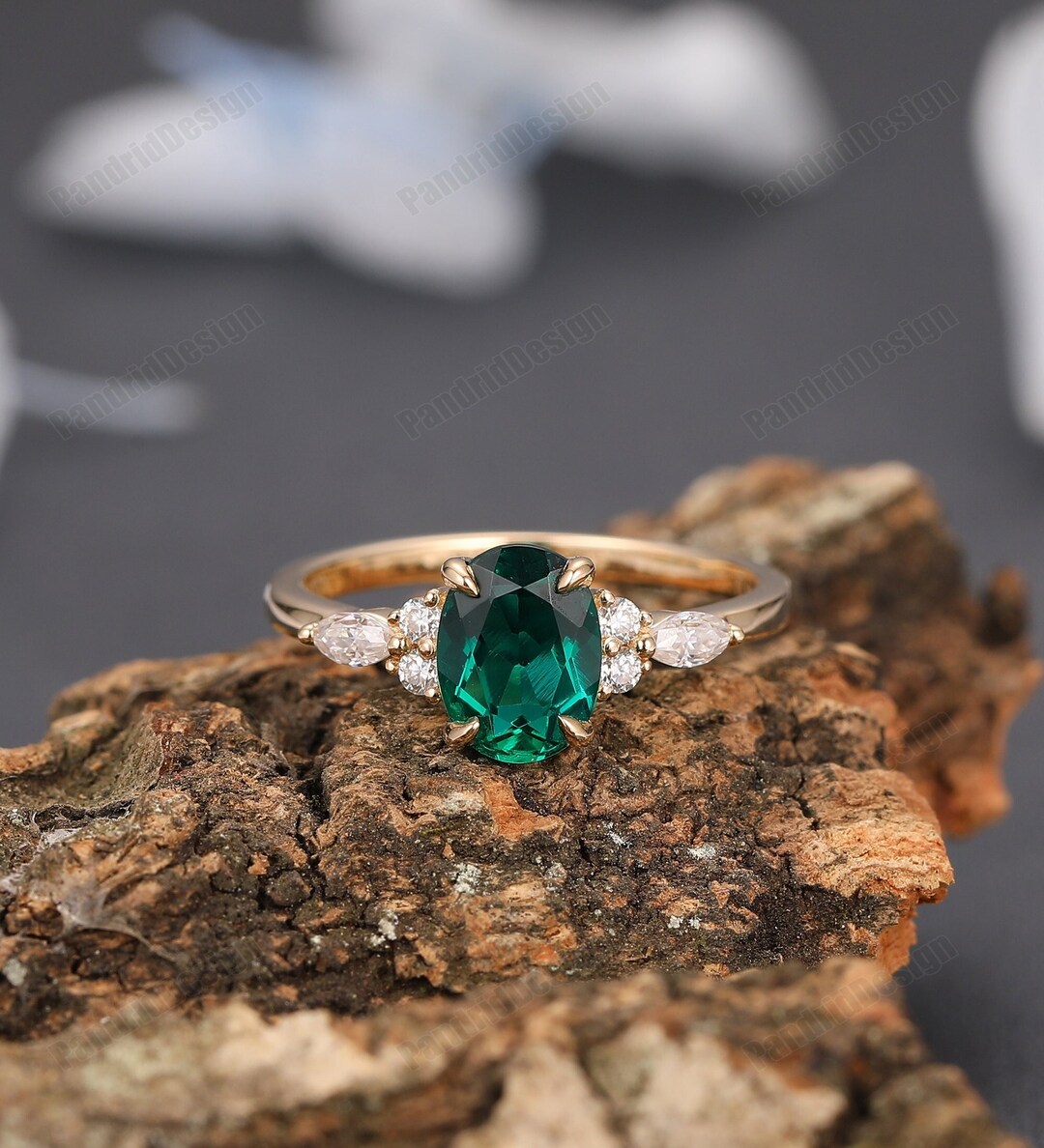 1.5CT 6x8mm Oval Emerald Promise Ring, Green Gemstone Ring, Rose Gold ...