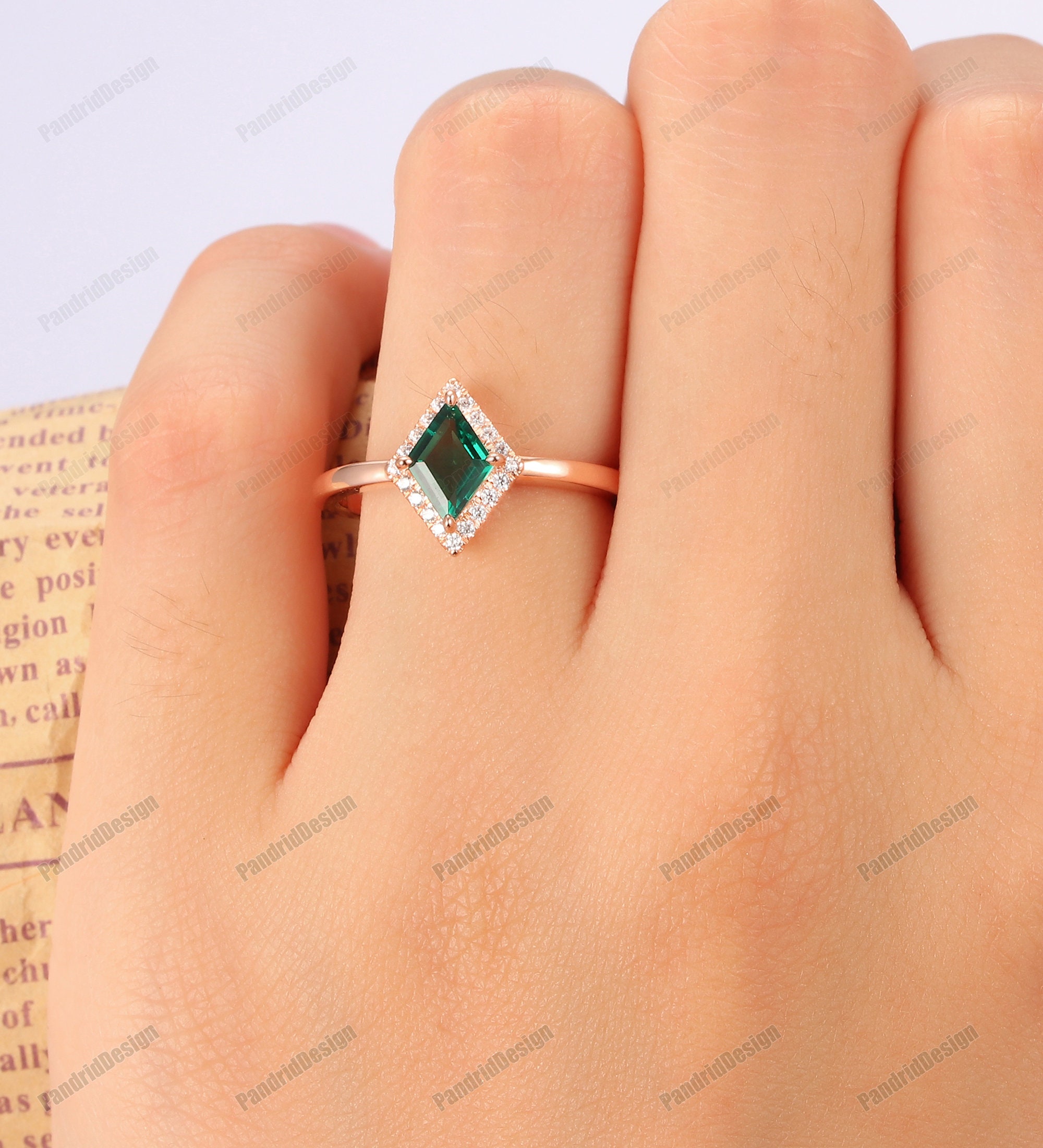 Rhombus Shape Emerald Engagement Ring Danity Halo Rhombus Cut - Etsy