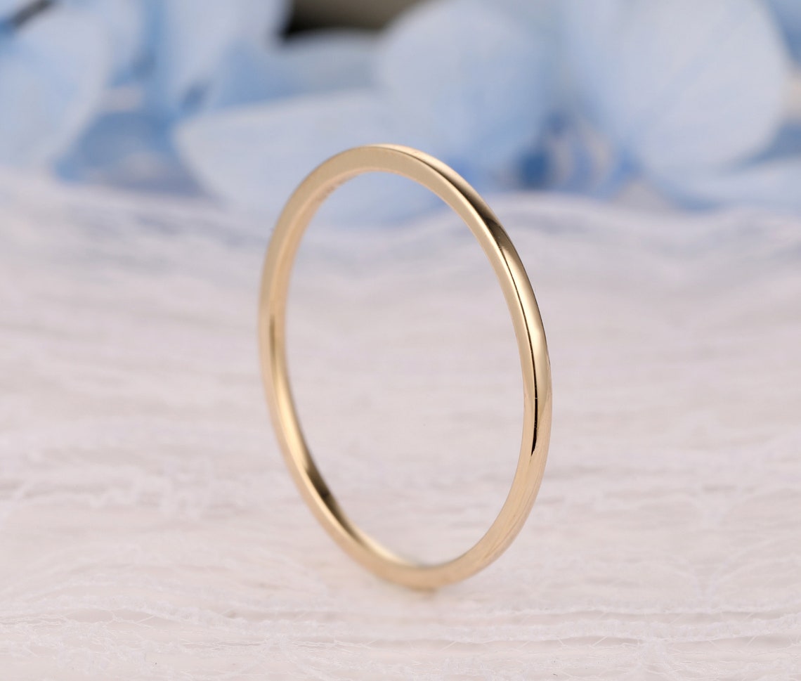 Bridal Ring Set Plain Gold Matching Band Women's Dainty - Etsy
