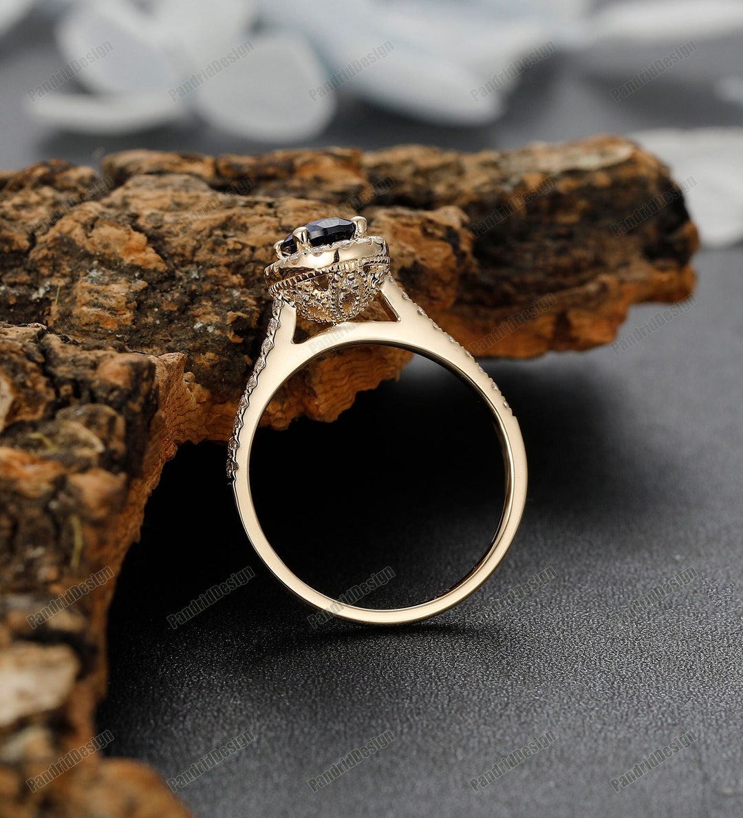 Floral Style Sapphire Ring, 18k Gold Sapphire Ring, Halo 0.5CT-2.0CT ...