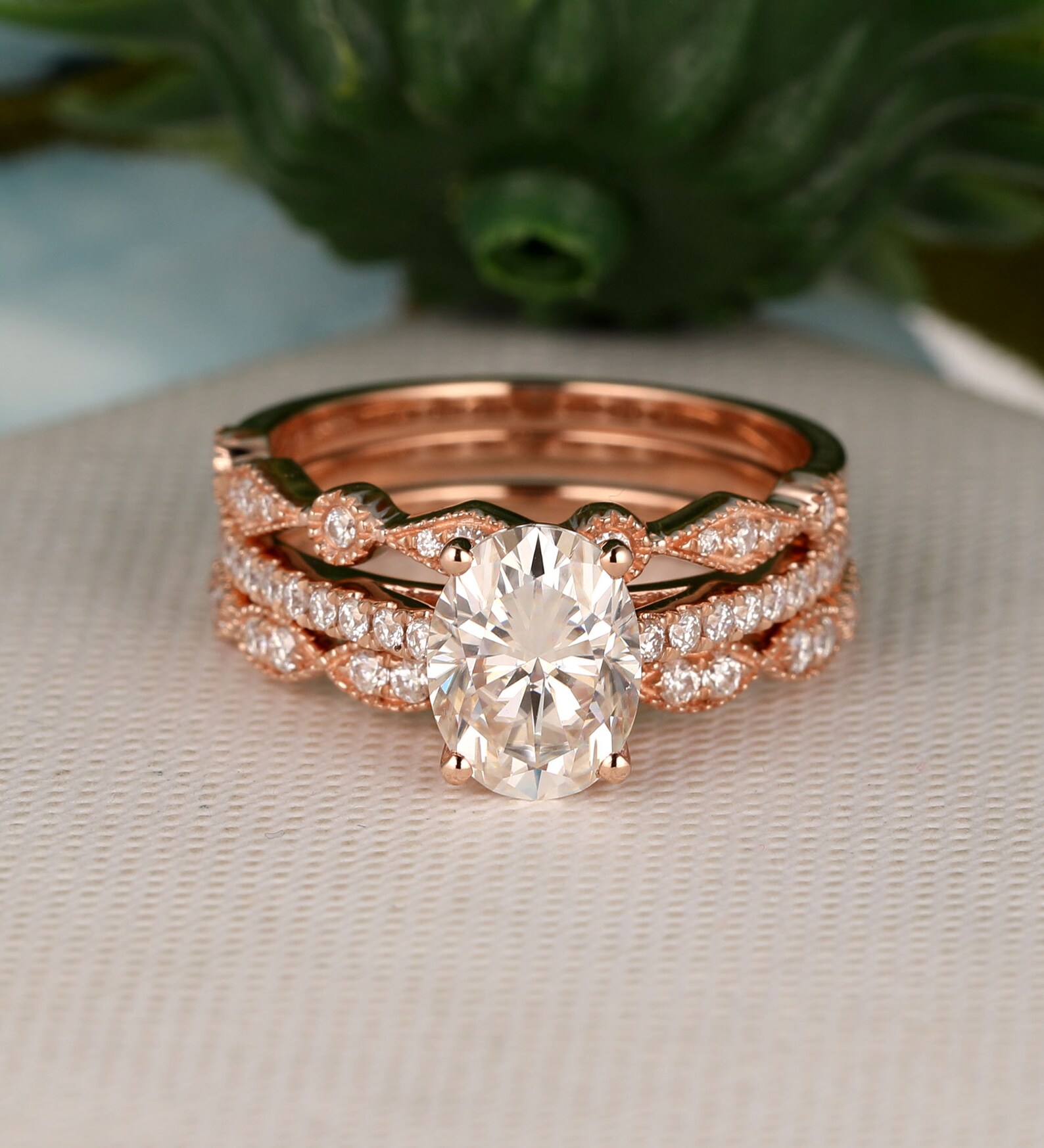 3pcs Bridal Set Oval Cut 6x8mm Simulated Diamond Ring Art - Etsy