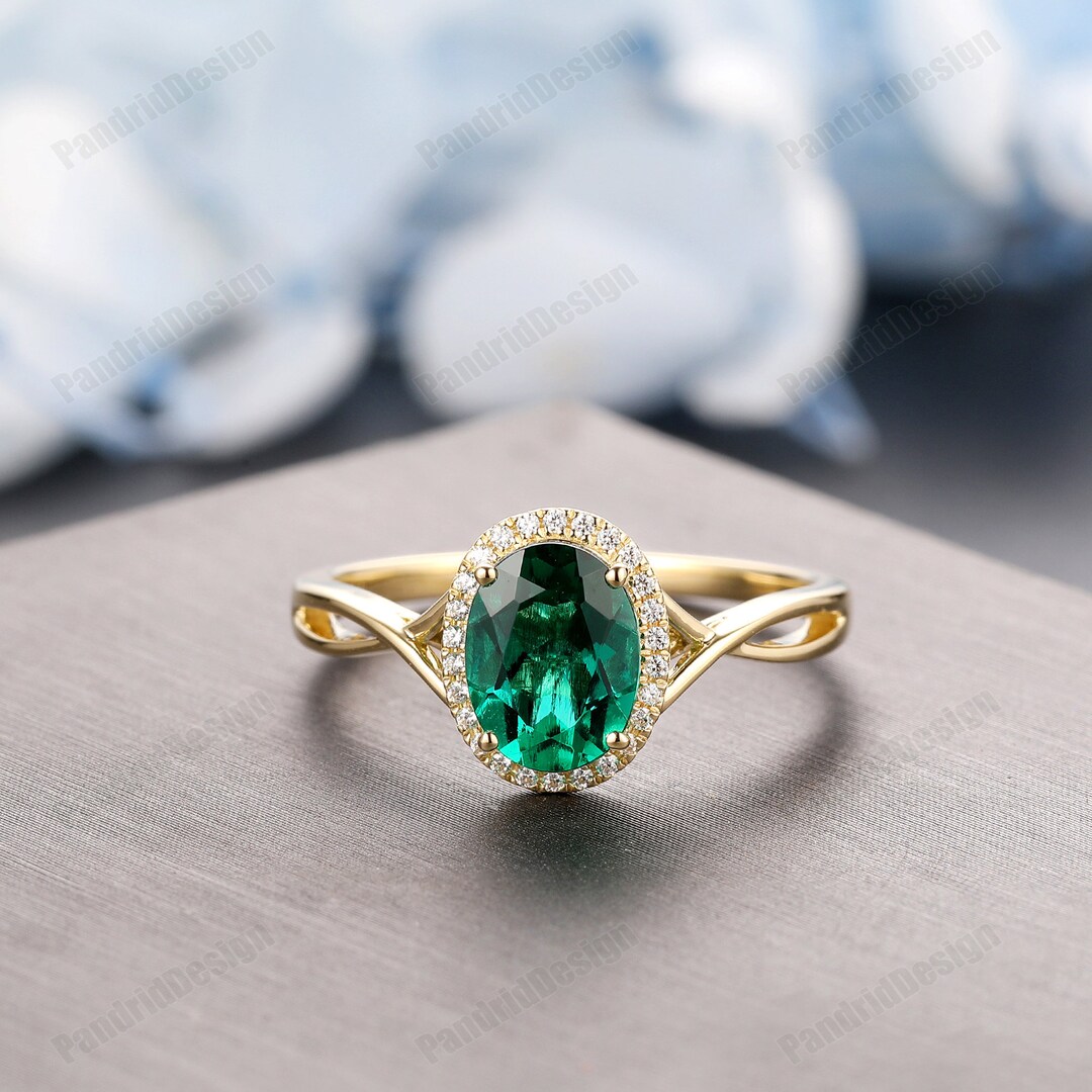 Antique Halo Style Emerald Proposal Ring, Vintage Twist Band Emerald ...