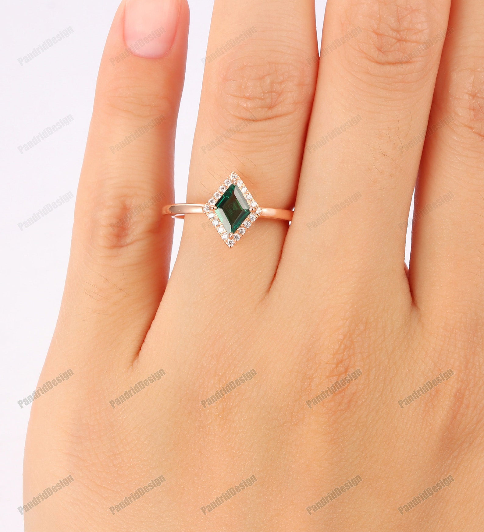 Rhombus Shape Emerald Engagement Ring Danity Halo Rhombus Cut - Etsy