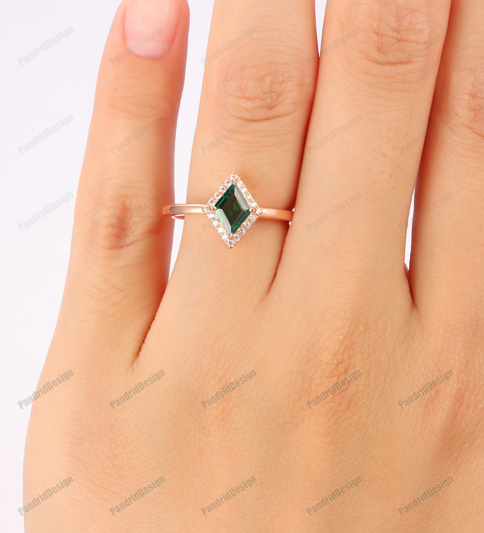 Rhombus Shape Emerald Engagement Ring Danity Halo Rhombus Cut - Etsy