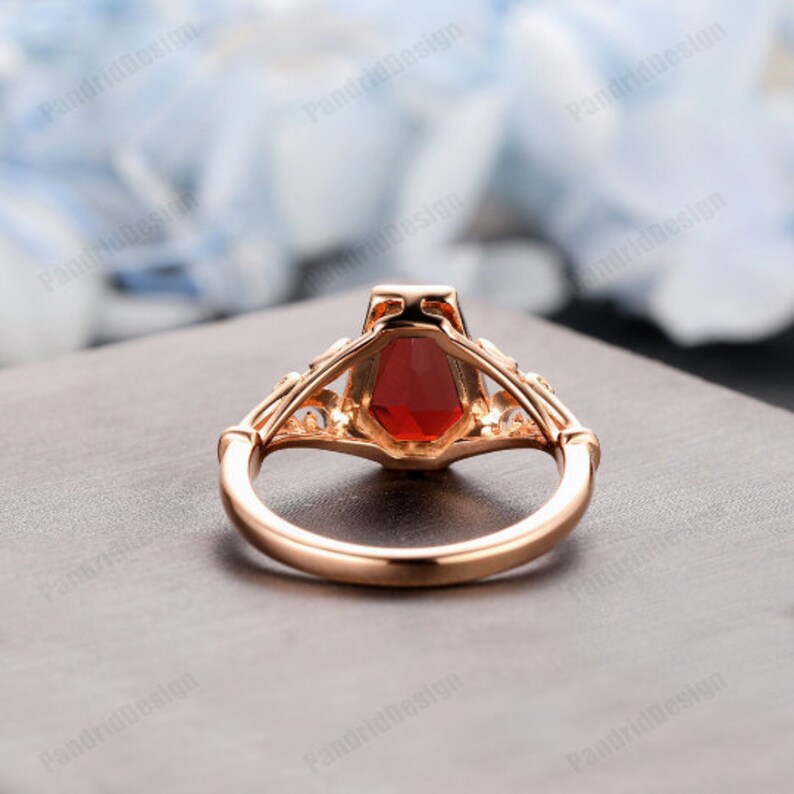 Vintage 7x10mm Coffin Ruby Engagement Rings, Coffin Gold Ring, Red ...