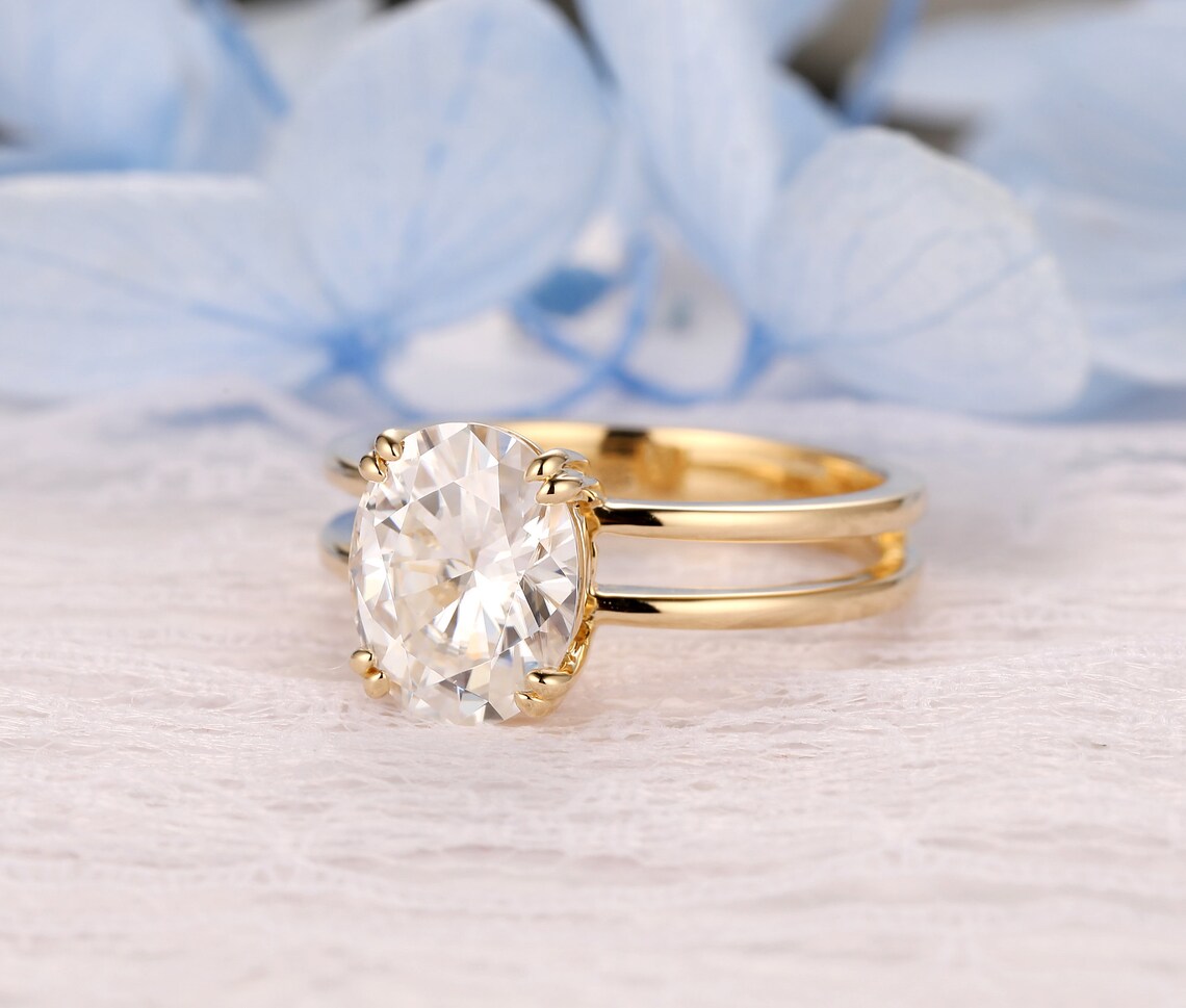 Double Shanks Solitaire 3ct Moissanite Ring 8 Prongs Oval Cut | Etsy