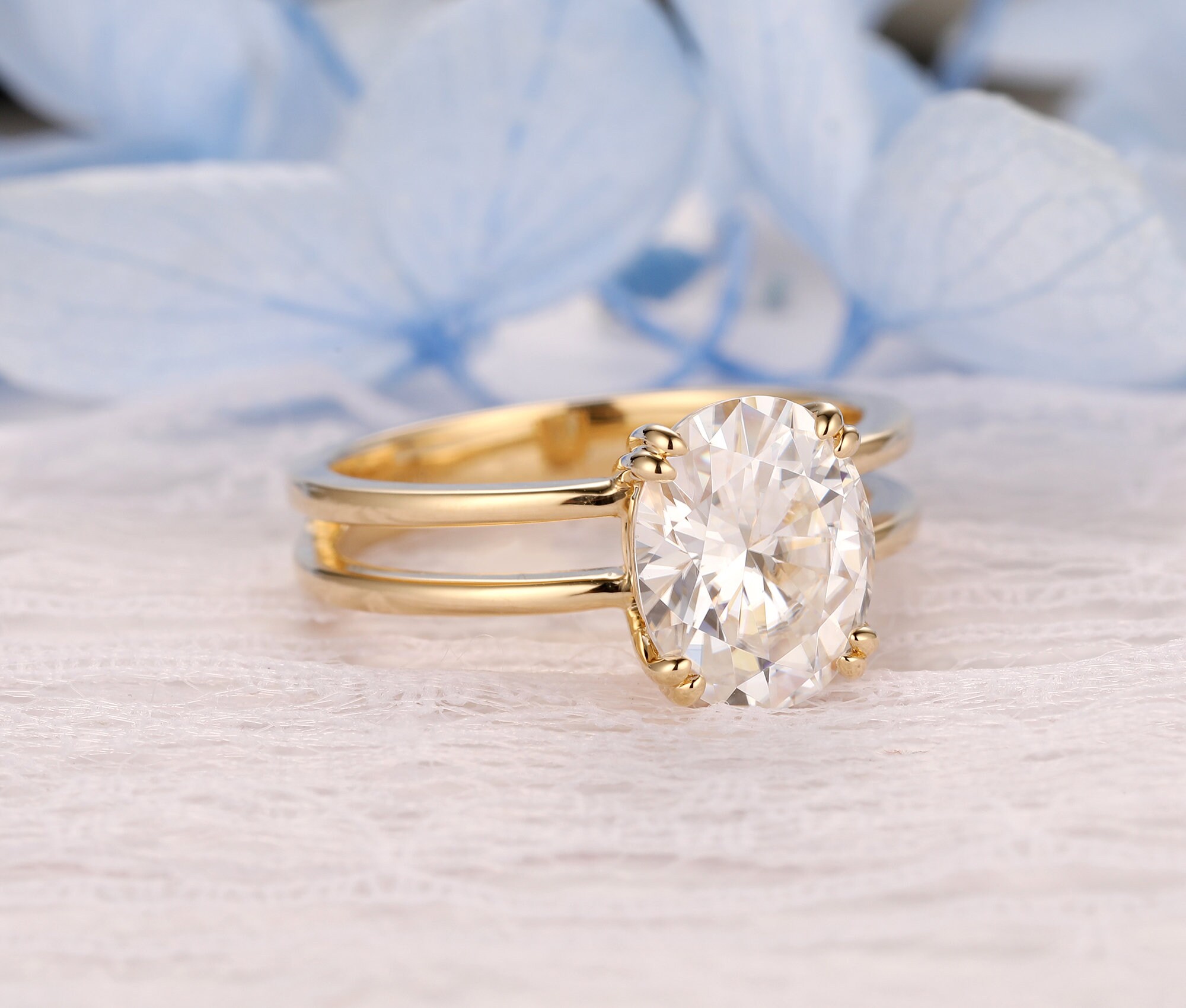 Double Shanks Solitaire 3ct Moissanite Ring 8 Prongs Oval Cut | Etsy