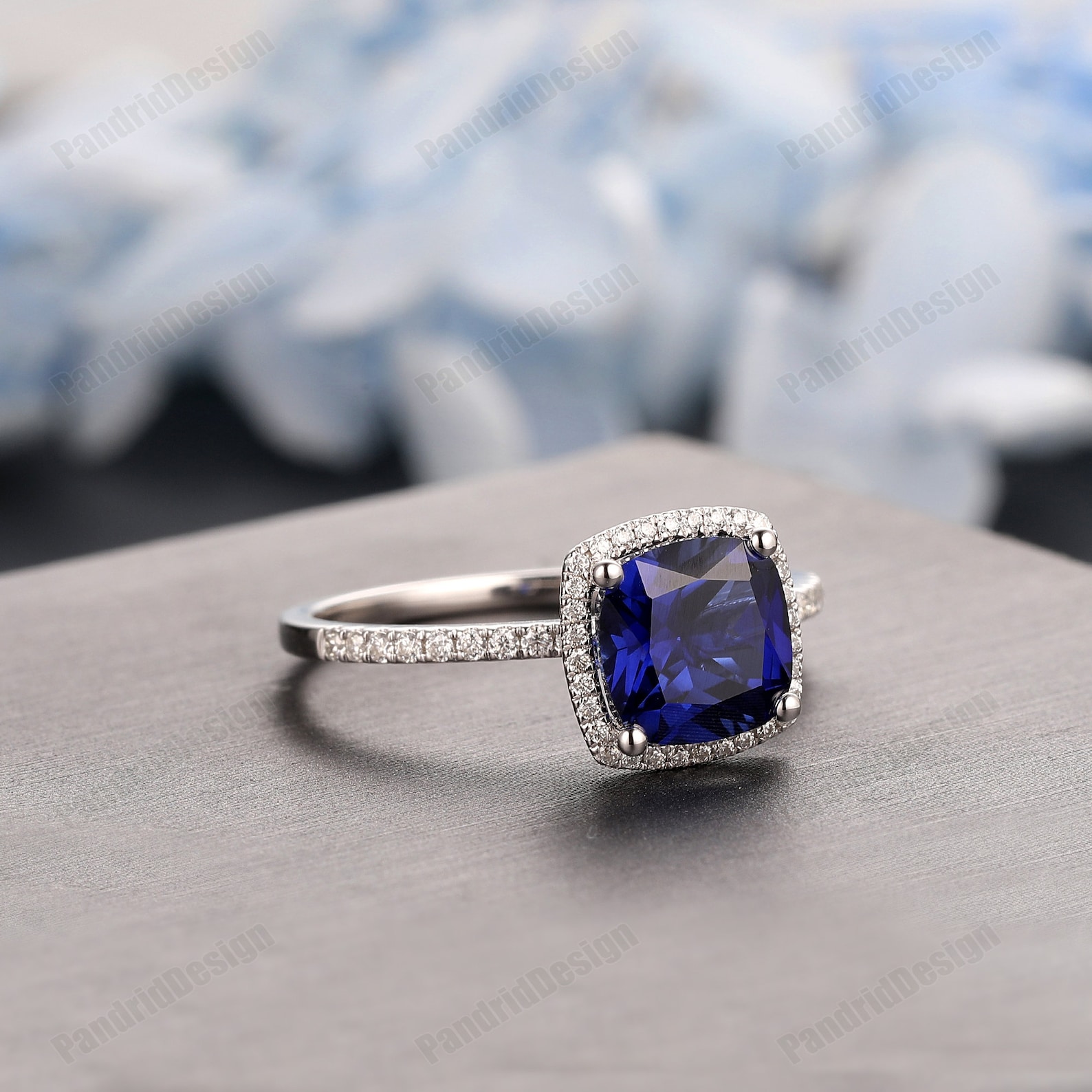 2.5CT Cushion Cut 8mm Sapphire Ring, Vintage September Birthstone Ring ...