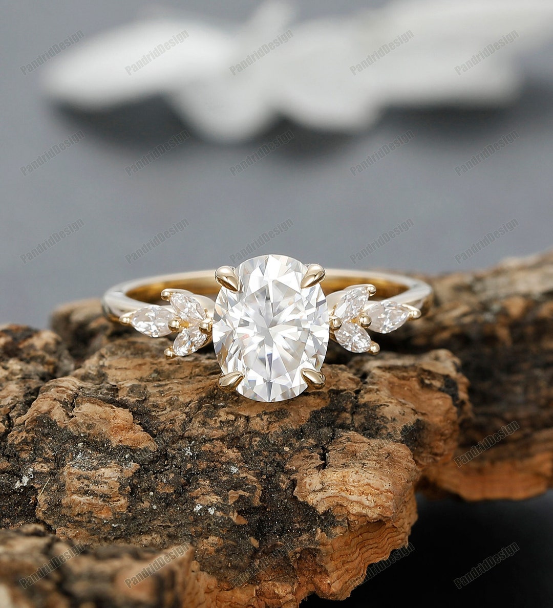 2.0 Carat Vintage Oval Engagement Ring, Art Deco 14K Gold Oval Promise ...