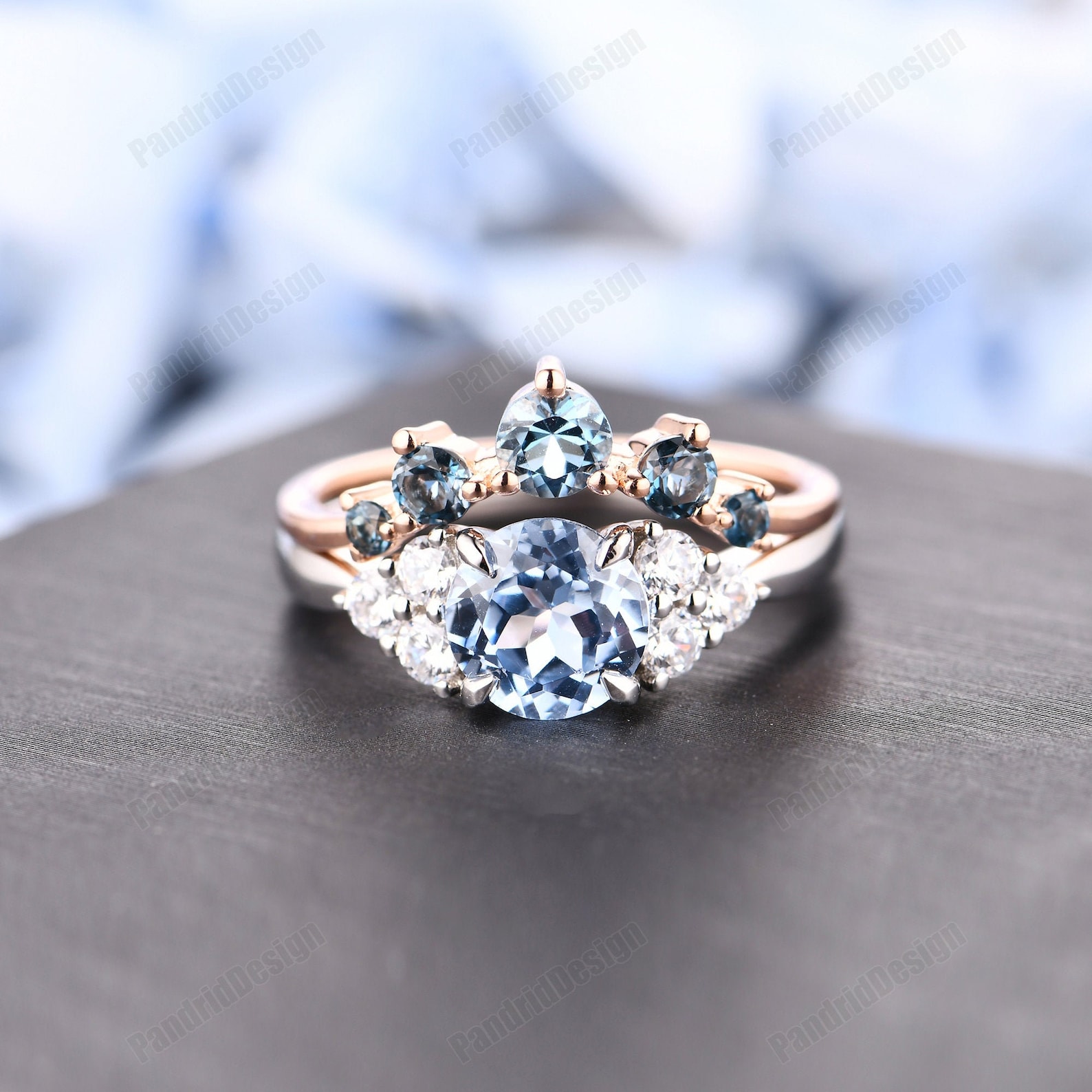 Aquamarine Ring Set 14k Rose Gold Natural Aquamarine Wedding - Etsy
