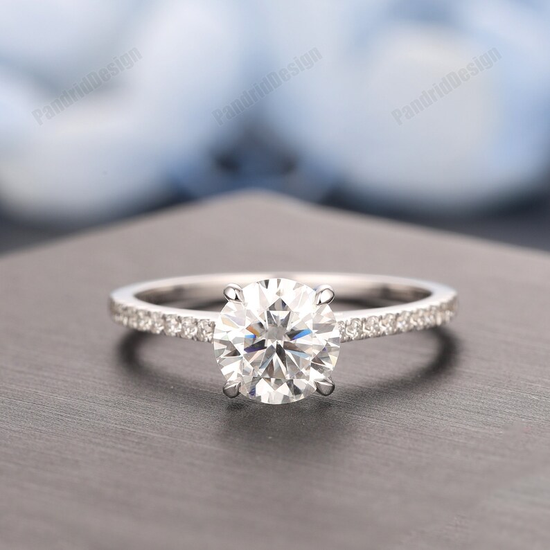 14k Rose Gold Pointed Prongs Moissanite Ring Round Cut 7mm - Etsy