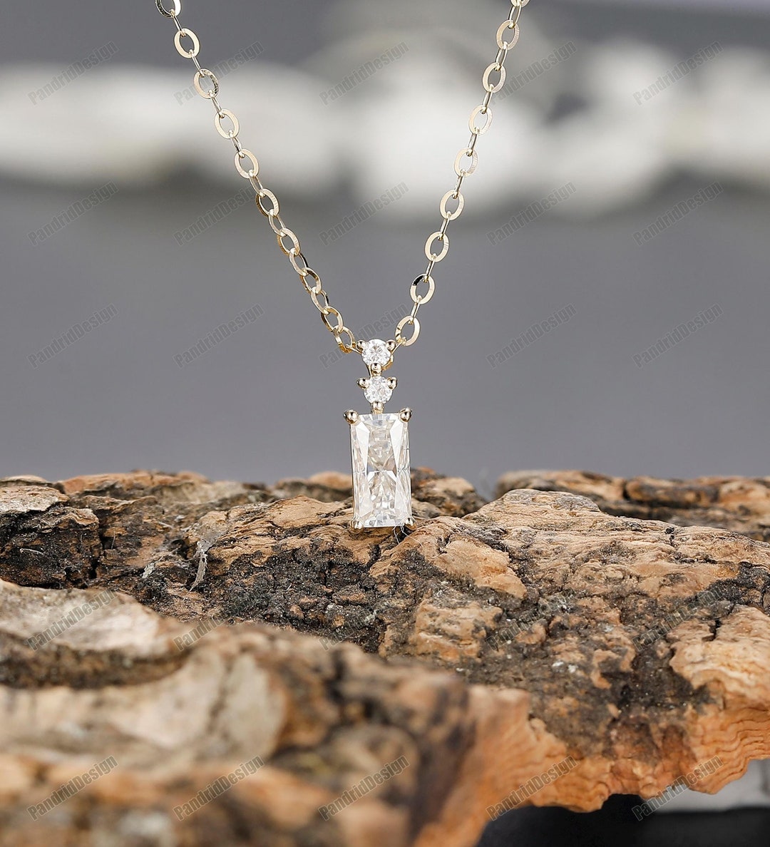 14k Solid Gold Pendant, Adjustable Gold Chain Pendant, Handmade 3x6mm ...