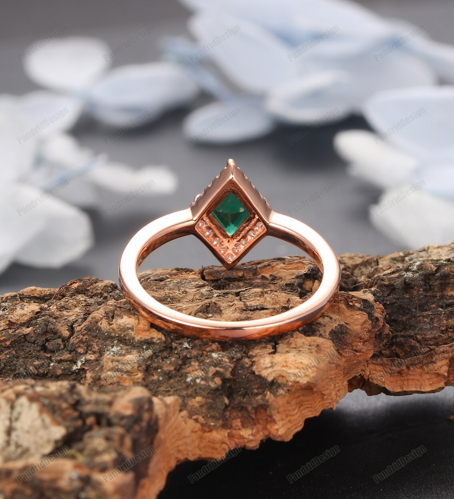 Rhombus Shape Emerald Engagement Ring Danity Halo Rhombus Cut - Etsy