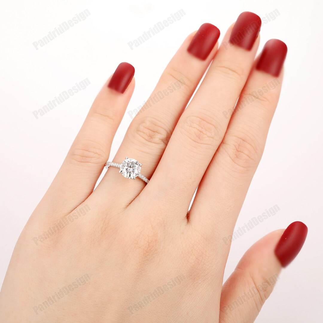 14k Gold 4 Pointed Prongs Moissanite Ring Round Cut 1.50CT - Etsy