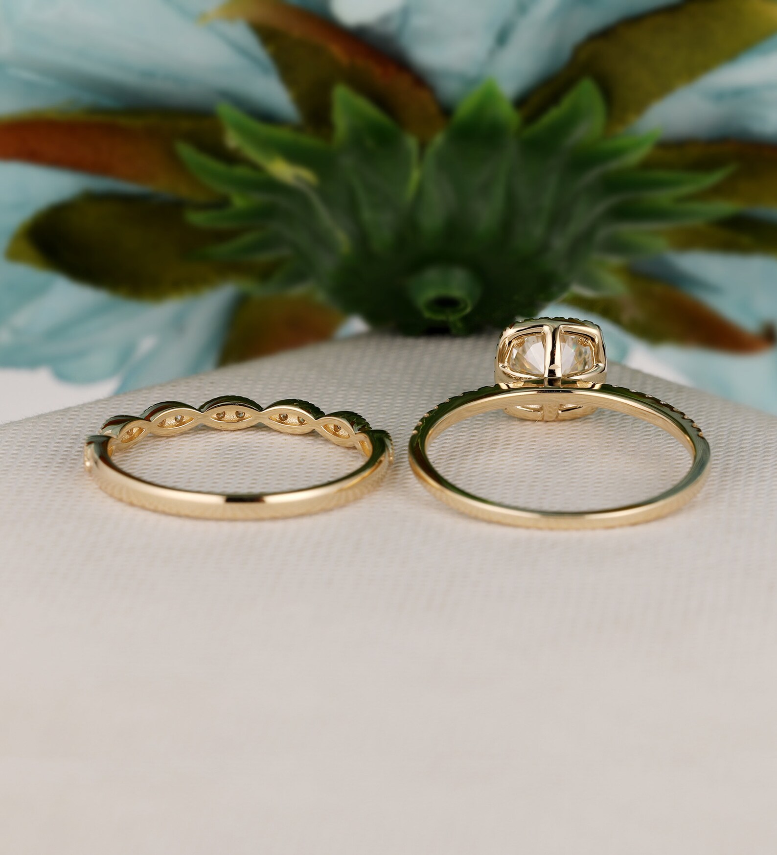 Milgrain Art Deco Bridal Set 1.10CT Cushion Cut 6mm Simulated | Etsy