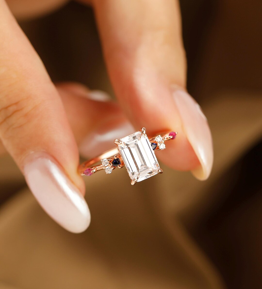 Prong Set Hidden Halo Moissanite Simulated Diamond Engagement Ring ...