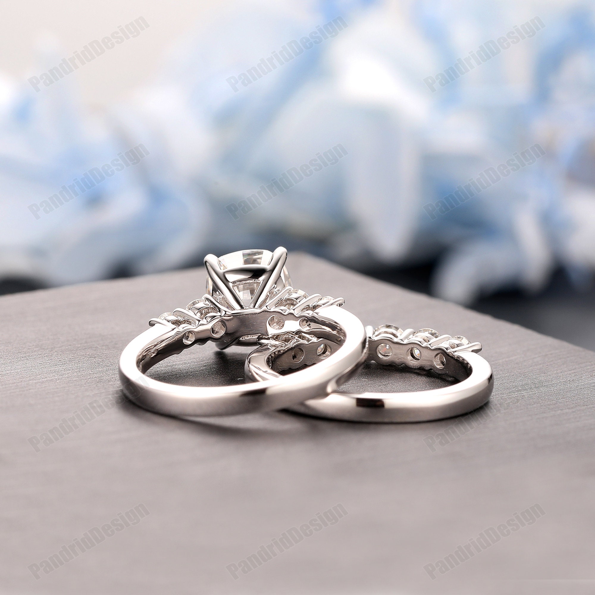 Antique Ring Set 2.0CT Long Cushion Cut Moissanite Bridal - Etsy