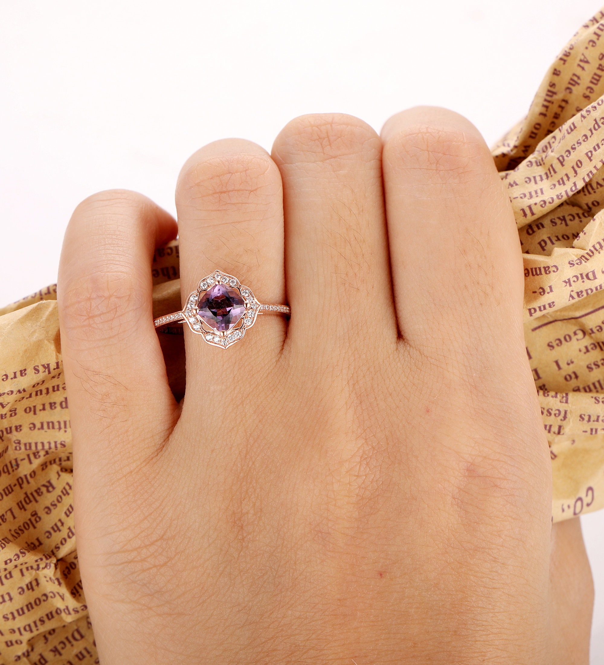 Handcrafted Engagement Wedding Ring, Floral Purple Gemstone Ring ...